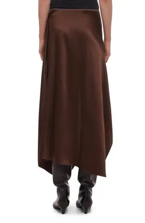 Helmut Lang Asymmetric Silk Satin Midi Skirt