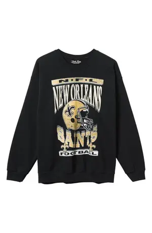 Junk Food New Orleans Saints Helmet Flea Market Crewneck Sweatshirt - Black