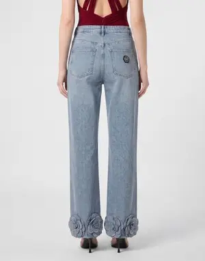Philipp Plein Straight Cut Jeans With Rose Embellishments
