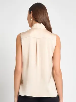 Misook Tie Neck Crepe De Chine Blouse