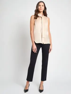 Misook Tie Neck Crepe De Chine Blouse
