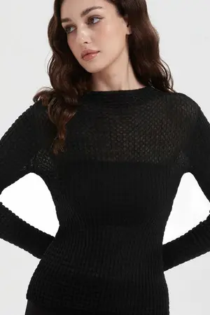 NUAJE NUAJE Auden Merino Wool Mock Neck Top - Black