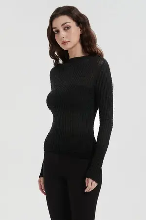 NUAJE NUAJE Auden Merino Wool Mock Neck Top - Black