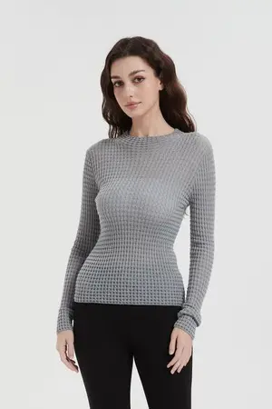 NUAJE NUAJE Auden Merino Wool Mock Neck Top Grey