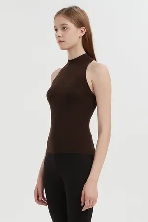 NUAJE NUAJE May Halterneck Wool And Silk Knit Tank - Brown