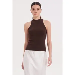 NUAJE NUAJE May Halterneck Wool And Silk Tank - Brown