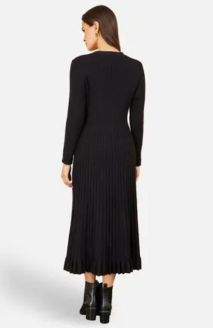 YUMI Long Sleeve Ribbed Midi Knit Dress