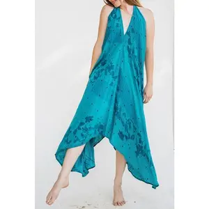 SUN CHILD Classic Silk Dress - Teal