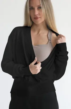 SWEAT & MILK Bloom Cashmere Wrap Sweater - Black