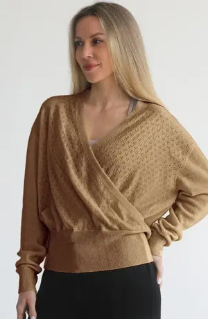SWEAT & MILK Sweat & Milk Bloom Cashmere Wrap Sweater Camel