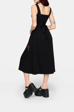 DISTURBIA Mireth Embroidered Wrap Front Midi Dress