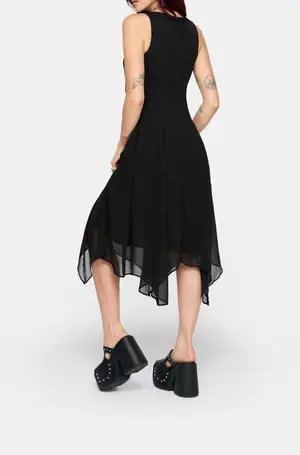 DISTURBIA Luciana Lace Up Neck Chiffon Midi Dress