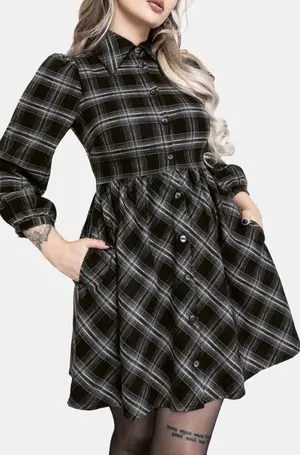 DISTURBIA Plaid Mini Shirt Dress