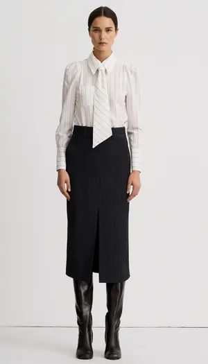 Smythe Front Slit Trouser Skirt - Slate Herringbone