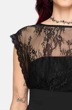 DISTURBIA Mairi Lace Overlay Hanky Hem Mini Dress