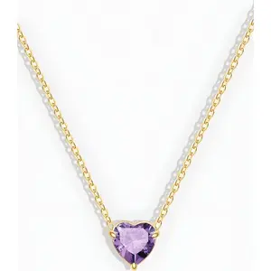 MINT & LILY Dainty Birthstone Heart Necklace February Amethyst