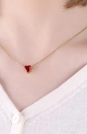 MINT & LILY Dainty Birthstone Heart Necklace - July Ruby
