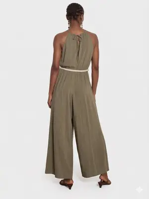 APRICOT Halter Neck Wide Leg Jumpsuit With Rope Belt