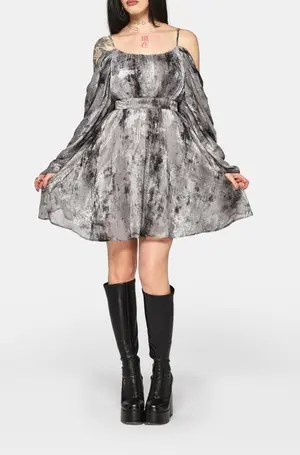 DISTURBIA Maddie Cold Shoulder Blouson Mini Dress - Grey