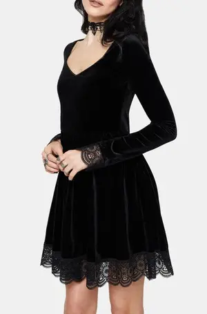 DISTURBIA Orbweb Long Sleeve Velour Mini Dress