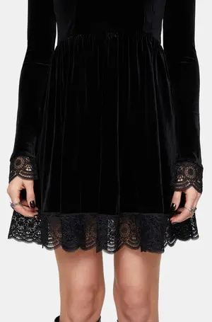 DISTURBIA Orbweb Long Sleeve Velour Mini Dress