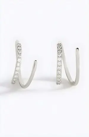 MINT & LILY Double Loop Huggie Hoop Earrings Silver