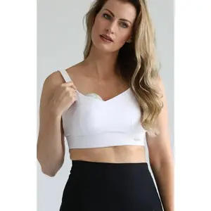 SWEAT & MILK Maeve Run Times Sewn In Cups Nursing And Pumping Sports Bra - Blanc