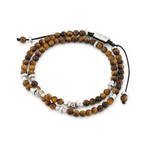 JAN LESLIE Tiger Eye Double Wrap Pull Cord Bracelet - Brown