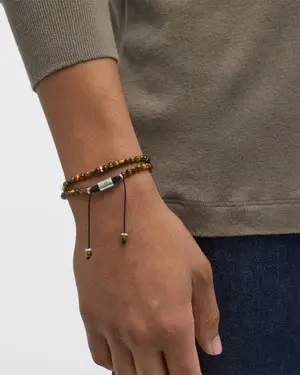 JAN LESLIE Tiger Eye Double Wrap Pull Cord Bracelet