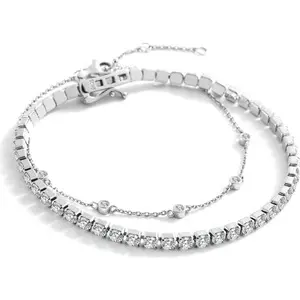 MINT & LILY Bezel Set Bracelet And Tennis Bracelet Bundle - Silver