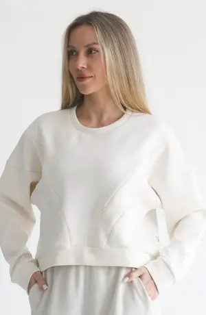 SWEAT & MILK Lyah Softstreme Cropped Nursing Crew - Bone