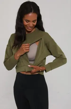 SWEAT & MILK Lyah Softstreme Cropped Nursing Crew - Olive
