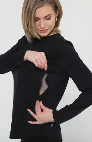 SWEAT & MILK Harper Long Sleeve Nursing Top - Noir