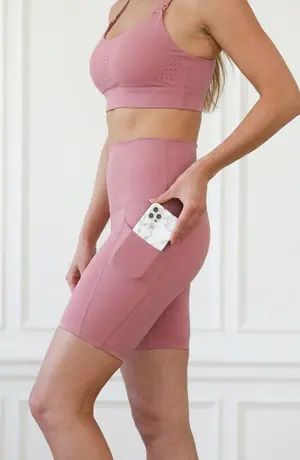 SWEAT & MILK Ultra High-rise Postpartum Compression Biker Short - Champagne Rose