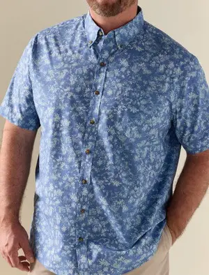 HARBOR BAY BY DXL Big & Tall Easy-care Multi Floral Print Sport Shirt - Blue