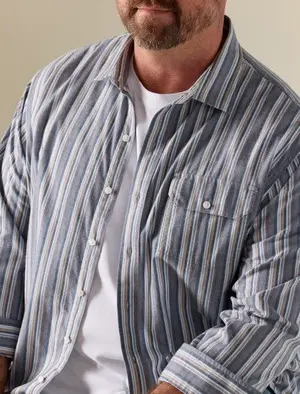 TRUE NATION BY DXL Big & Tall Multi Striped Sport Shirt
