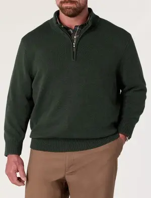 OAK HILL BY DXL Marled Heather 1/4-zip Sweater - Deep Forest Heather