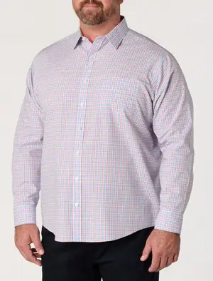 UNTUCKIT FIT BY DXL Big & Tall Ridgewell Plaid Sport Shirt - Blue Red