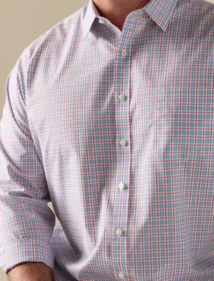 UNTUCKIT FIT BY DXL Big & Tall Ridgewell Plaid Sport Shirt - Blue Red