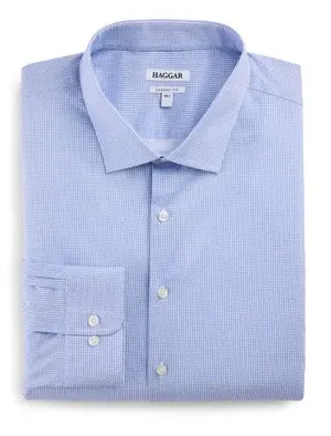 HAGGAR Big & Tall Micro Geometric Patterned Wrinkle-free Dress Shirt - Light Blue