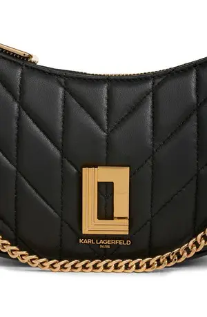 Karl Lagerfeld Paris Quilted Calfskin Leather Demi Bag With Chain Strap