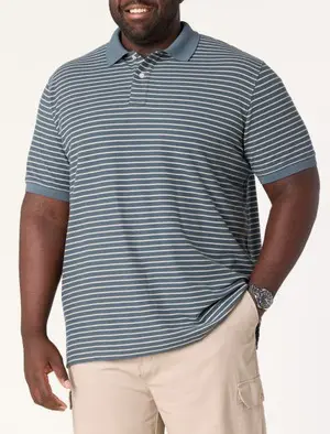HARBOR BAY BY DXL Big & Tall Tri-color Striped Polo Shirt V2 - Dark Slate