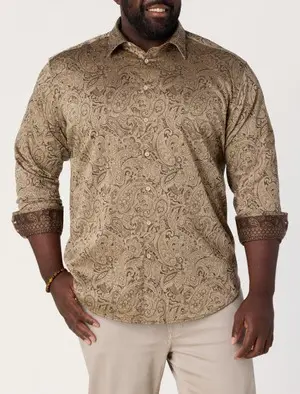 ROBERT GRAHAM BY DXL Big & Tall Hudson Sport Shirt - Khaki