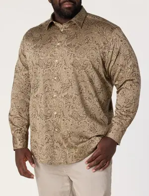 ROBERT GRAHAM BY DXL Big & Tall Hudson Sport Shirt - Khaki
