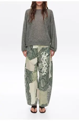 Bimba Y Lola Two-tone Adjustable Waist Denim Trousers Snake Patchwork Green