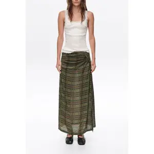 Bimba Y Lola Checked Gathered Fluid Midi Skirt