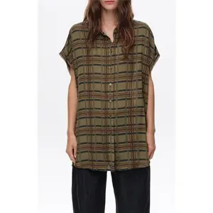 Bimba Y Lola Checked Dropped-shoulder Shirt - Khaki