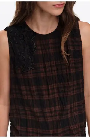 Bimba Y Lola Checked Midi Dress With Lace Trim - Dark Brown