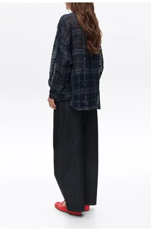 Bimba Y Lola Checked Linen Blend Oversize Shirt