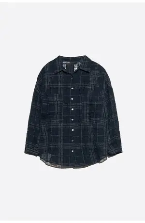 Bimba Y Lola Checked Linen Blend Oversize Shirt